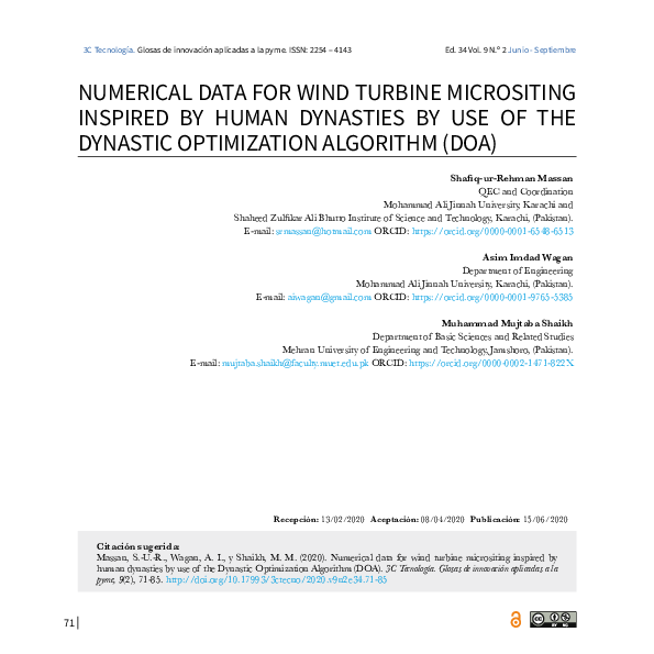 (PDF) NUMERICAL DATA FOR WIND TURBINE MICROSITING INSPIRED BY HUMAN DYNASTIES BY USE OF THE ...