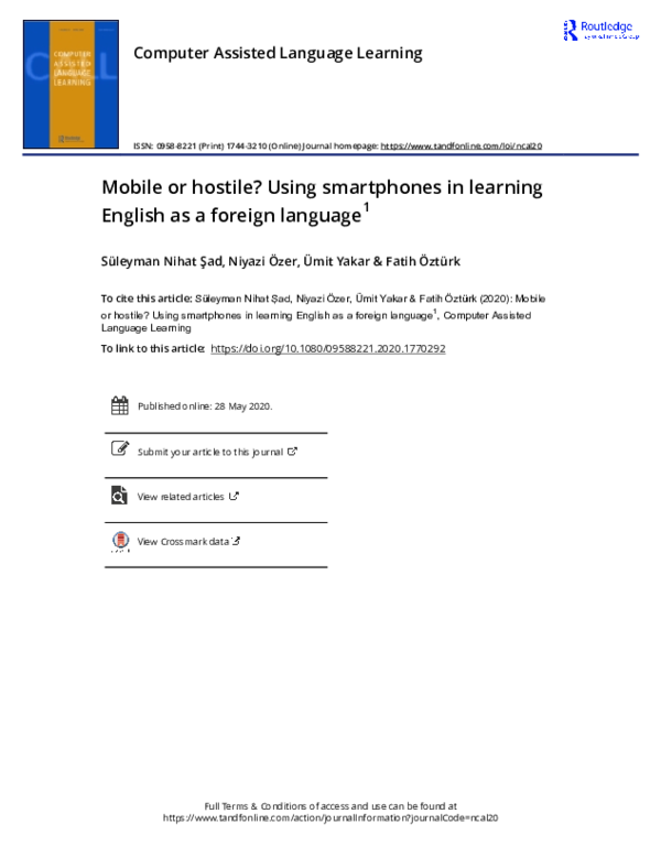 (PDF) Computer Assisted Language Learning Mobile or hostile? Using ...