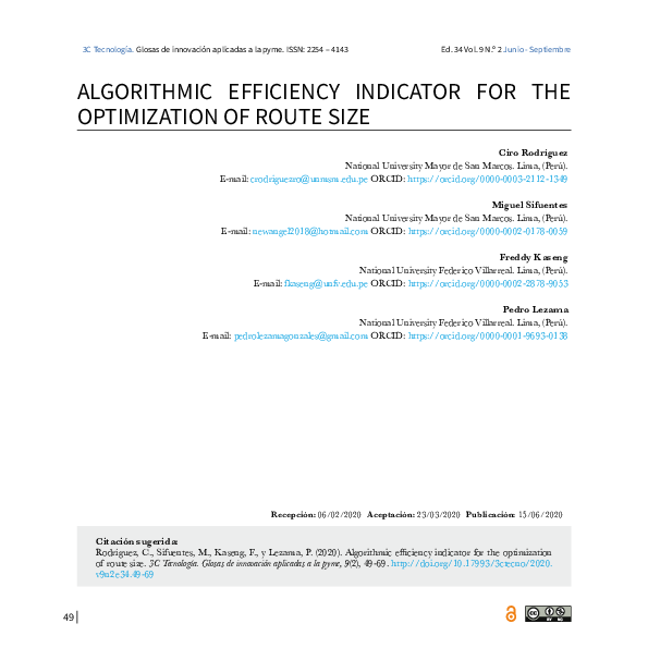 (PDF) ALGORITHMIC EFFICIENCY INDICATOR FOR THE OPTIMIZATION OF ROUTE SIZE
