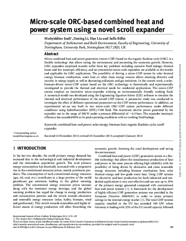 Pdf Micro Scale Orc Based Combined Heat And Power System Using A Novel Scroll Expander