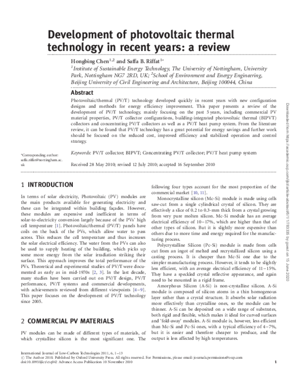 (PDF) Development of photovoltaic thermal technology in recent years: a ...