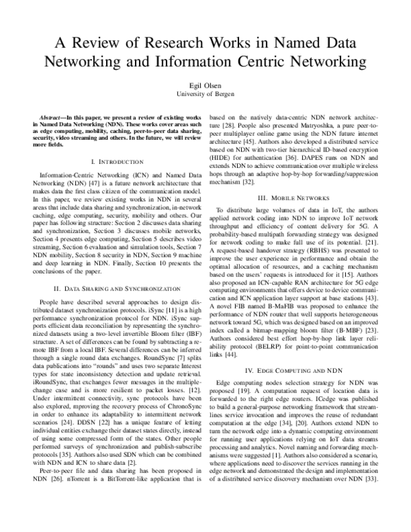 Pdf A Review Of Research Works In Named Data Networking And Information Centric Networking