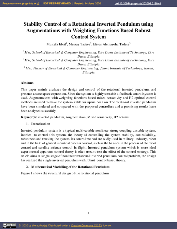 (PDF) Stability Control of a Rotational Inverted Pendulum using Augmentations with Weighting ...