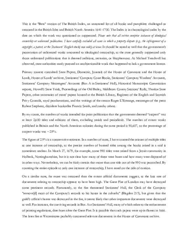 (PDF) Prefatory Note to The British Index, 1641-1700