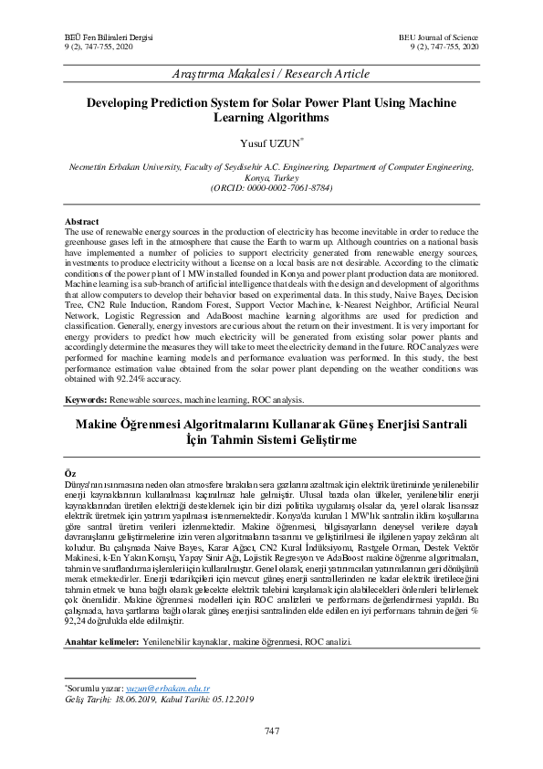 Pdf Developing Prediction System For Solar Power Plant Using Machine