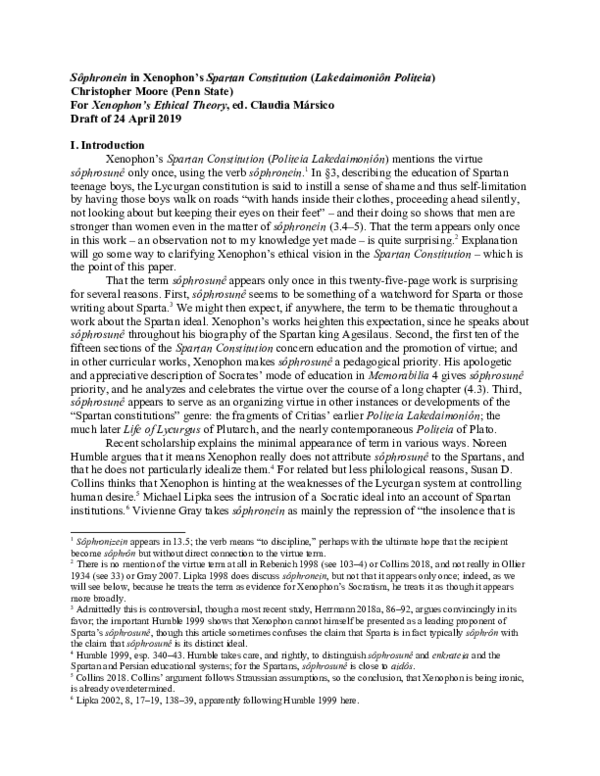 (DOC) Sôphronein in Xenophon’s Spartan Constitution (Lakedaimoniôn ...