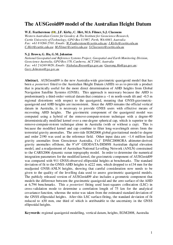 (PDF) The AUSGeoid09 model of the Australian Height Datum