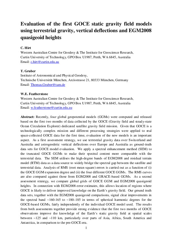 (PDF) Evaluation of the first GOCE static gravity field models using terrestrial gravity ...