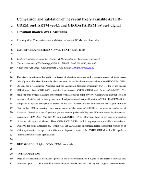 (PDF) Comparison and validation of the recent freely available ASTER ...