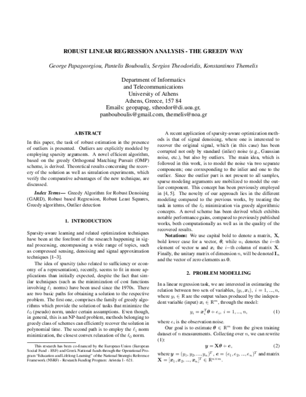 (PDF) Robust Linear Regression Analysis -The Greedy Way