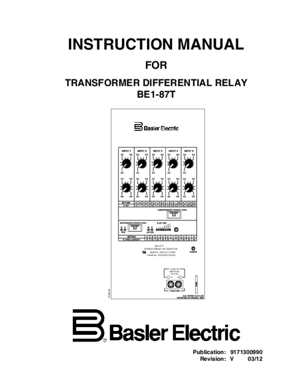 (PDF) INSTRUCTION MANUAL FOR TRANSFORMER DIFFERENTIAL RELAY BE1-87T