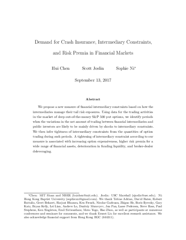 (PDF) Demand for Crash Insurance, Intermediary Constraints, and Risk ...