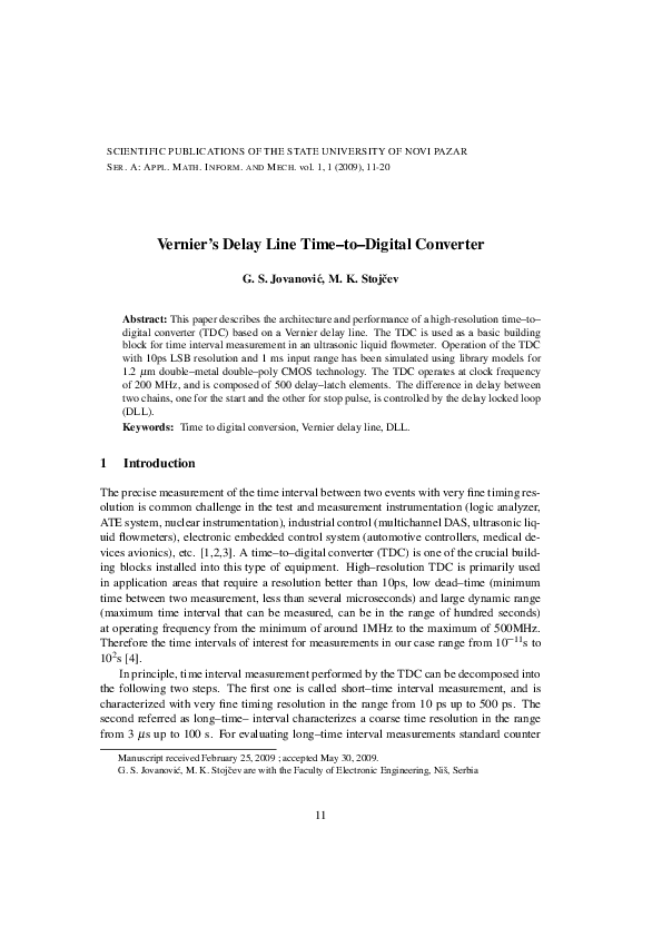(PDF) Vernier's Delay Line Time-to-Digital Converter