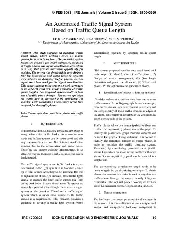 (PDF) An Automated Traffic Signal System Based on Traffic Queue Length