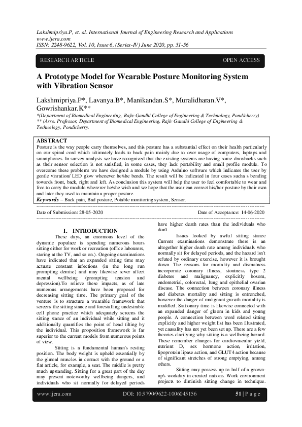 Pdf A Prototype Model For Wearable Posture Monitoring System With Vibration Sensor
