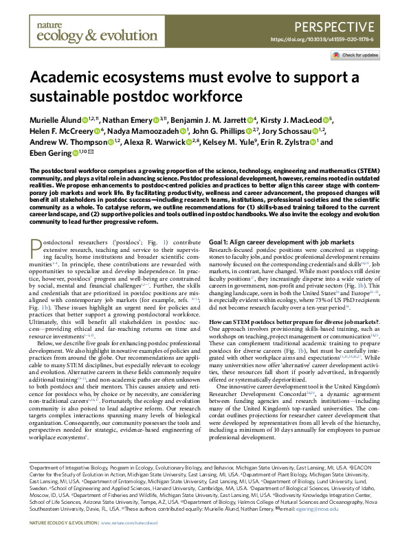 (PDF) Academic ecosystems must evolve to support a sustainable postdoc ...