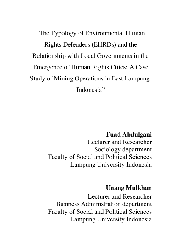 (PDF) The Typology of Environmental Human Rights Defenders (EHRDs) and ...