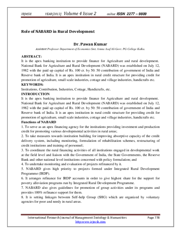 (PDF) Role of NABARD in Rural Development