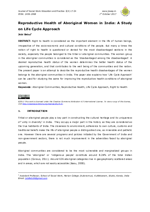 (PDF) Reproductive Health of Aboriginal Women in India: A Study on Life ...