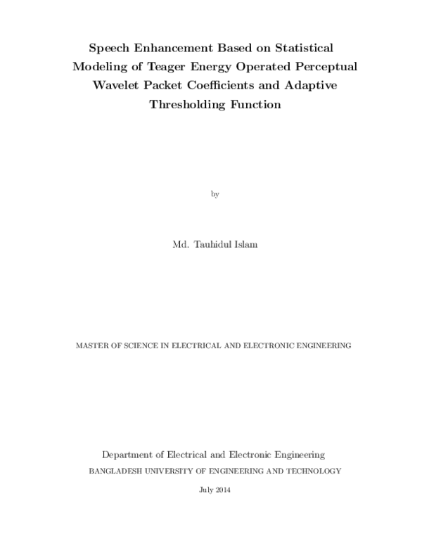 (PDF) Speech Enhancement Based on Statistical Modeling of Teager Energy Operated Perceptual ...
