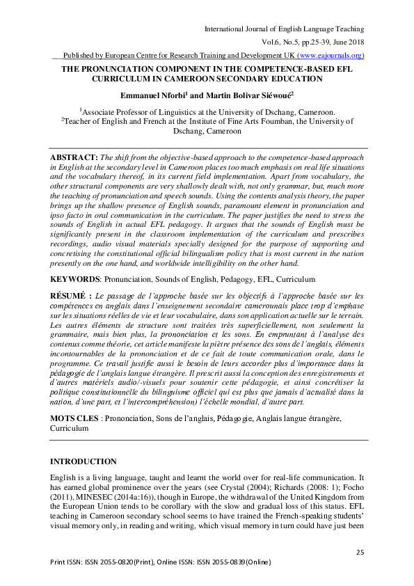 (PDF) THE PRONUNCIATION COMPONENT IN THE COMPETENCE-BASED EFL ...