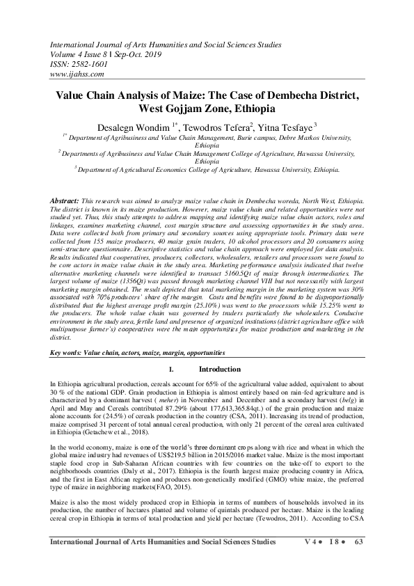 (PDF) Value Chain Analysis of Maize: The Case of Dembecha District ...