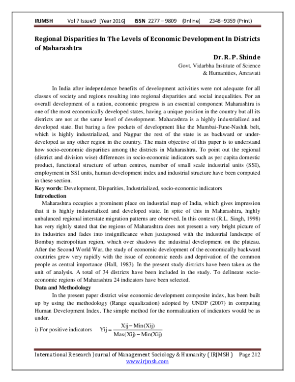 (PDF) Regional Disparities In The Levels of Economic Development In ...
