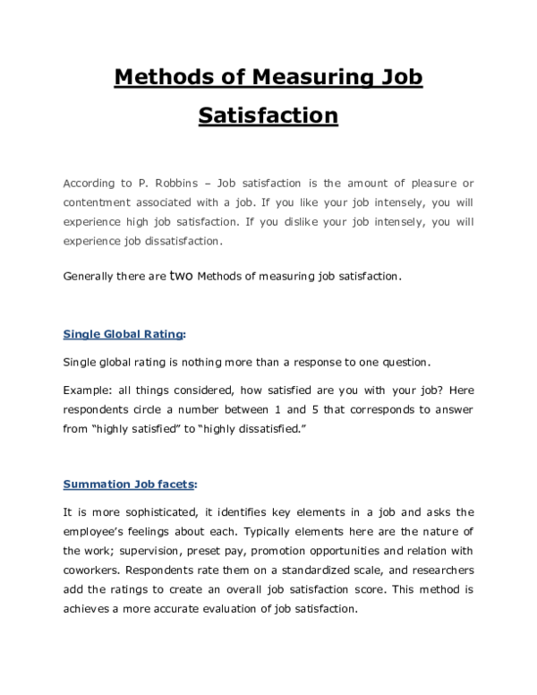 (PDF) Methods of Measuring Job Satisfaction