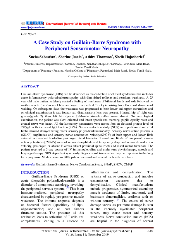 (PDF) A Case Study on Guillain-Barre Syndrome with Peripheral Sensorimotor Neuropathy