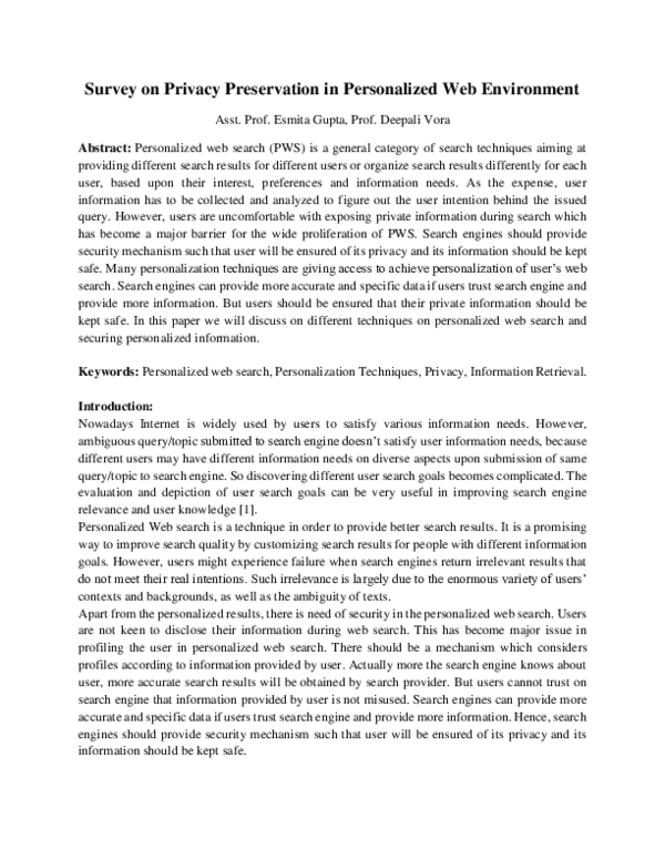 (PDF) Survey on privacy preservation in personalized web environment