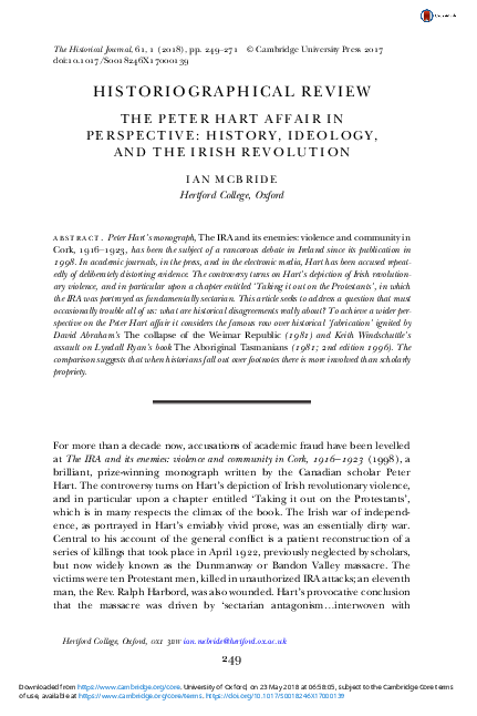 (PDF) The Peter Hart Affair in Perspective: History, Ideology and the ...