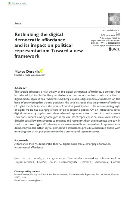 (PDF) Rethinking the digital democratic affordance and its impact on ...