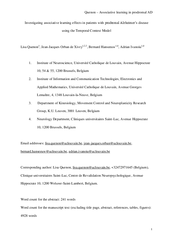 (PDF) Investigating Associative Learning Effects in Patients with Prodromal Alzheimer's Disease ...