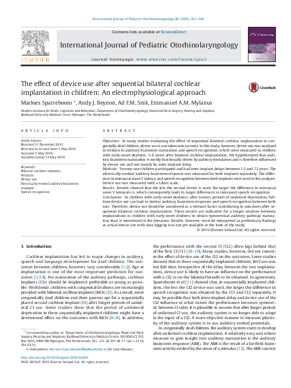 (PDF) The effect of device use after sequential bilateral cochlear ...
