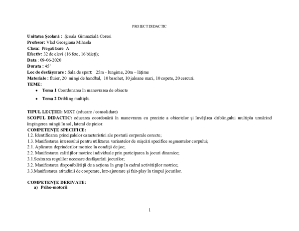 (DOC) Proiect did. Cls. Preg. Șc. Coresi - Vlad Georgiana