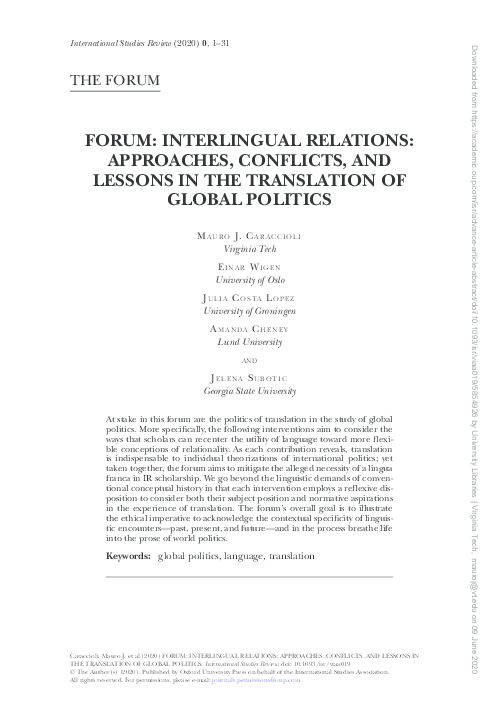 (PDF) 16 - The Forum -- Interlingual Relations: Approaches, Conflicts ...
