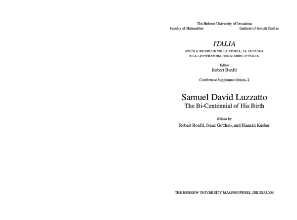 (PDF) *Samuel David Luzzatto: The Bi-Centennial of His Birth*, eds ...