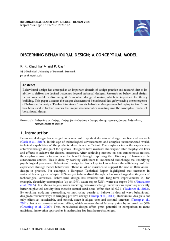 (PDF) DISCERNING BEHAVIOURAL DESIGN: A CONCEPTUAL MODEL