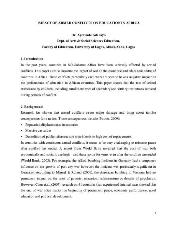(DOC) IMPACT OF ARMED CONFLICTS ON EDUCATION IN AFRICA