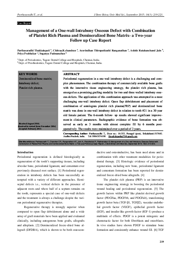 (PDF) Management of a One-wall Intrabony Osseous Defect with ...
