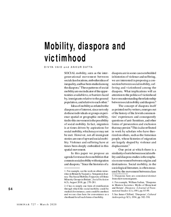 (PDF) Divya Vaid and Ankur Datta 'Mobility, Diaspora and Victimhood ...