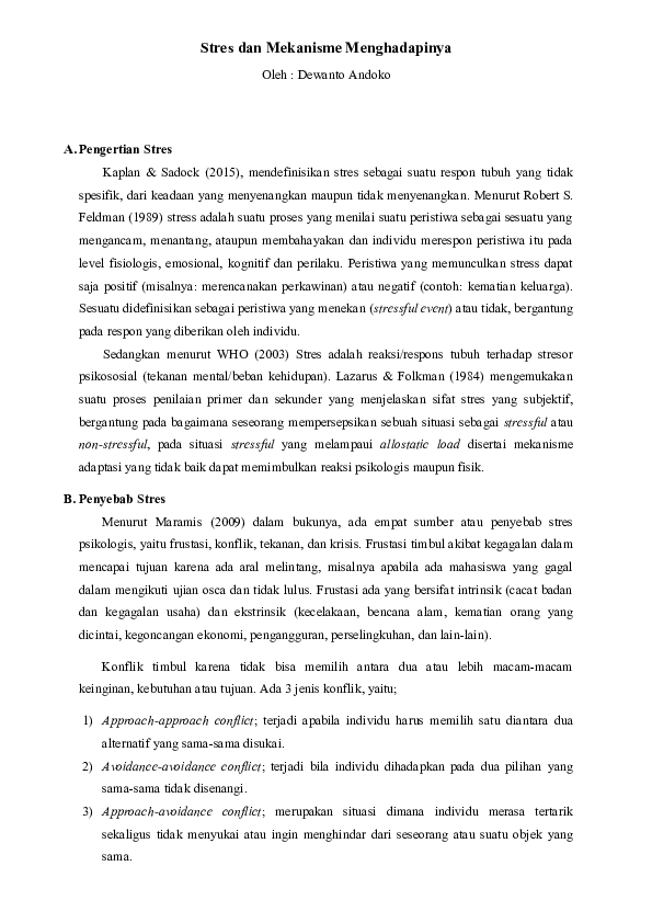(DOC) Stres dan Mekanisme Menghadapinya