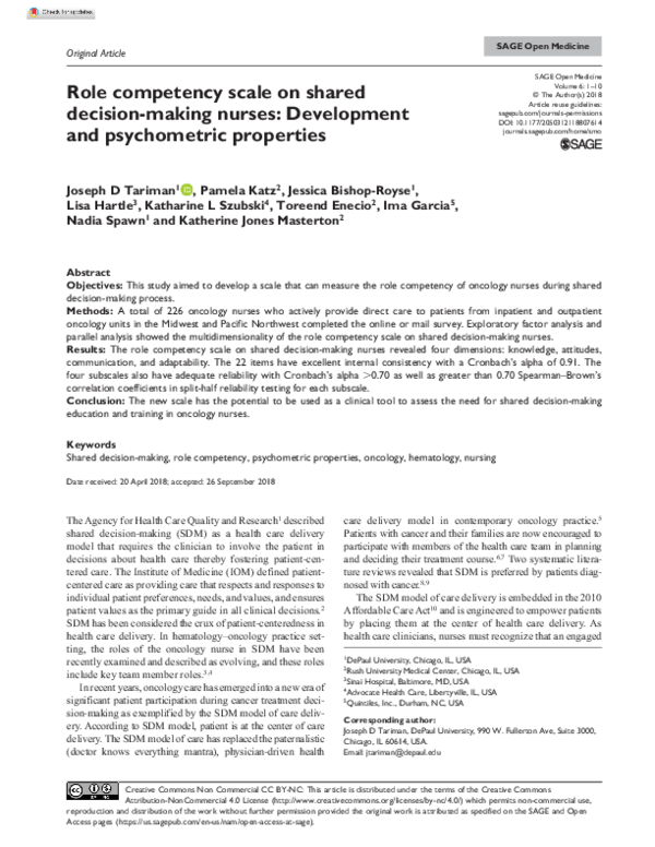 (PDF) Role competency scale on shared decision-making nurses ...