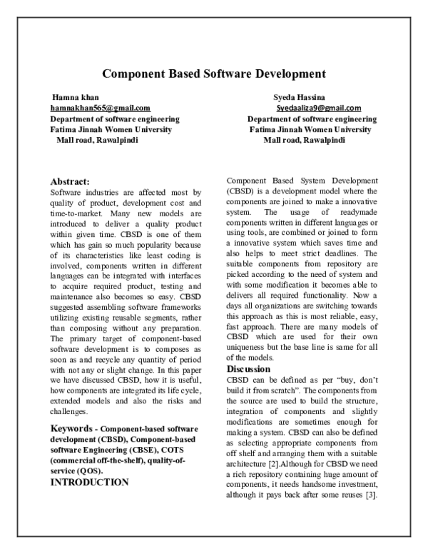(DOC) Component Based Software Development (DOC) Component Based Software Development