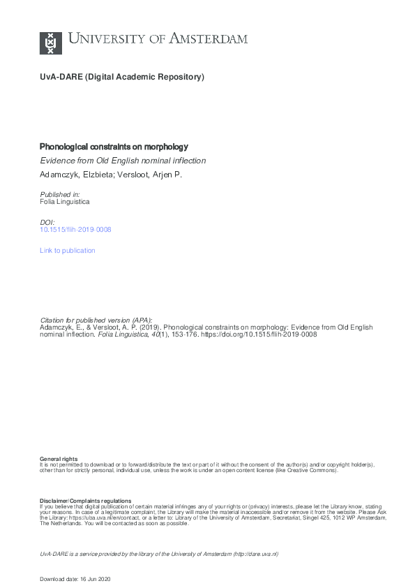 (PDF) Phonological constraints on morphology: Evidence from Old English nominal inflection