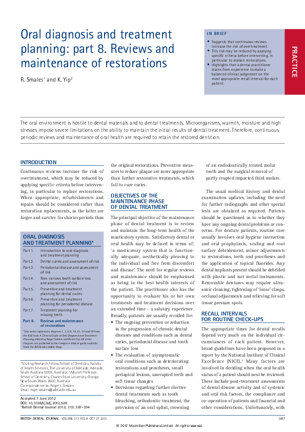 (PDF) Oral diagnosis and treatment planning: part 8. Reviews and ...