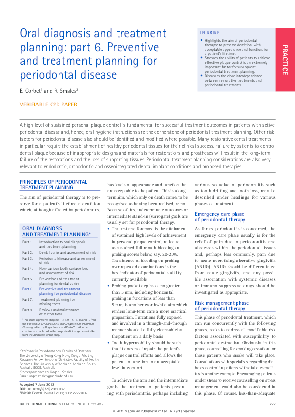 (PDF) Oral diagnosis and treatment planning: part 6. Preventive and ...