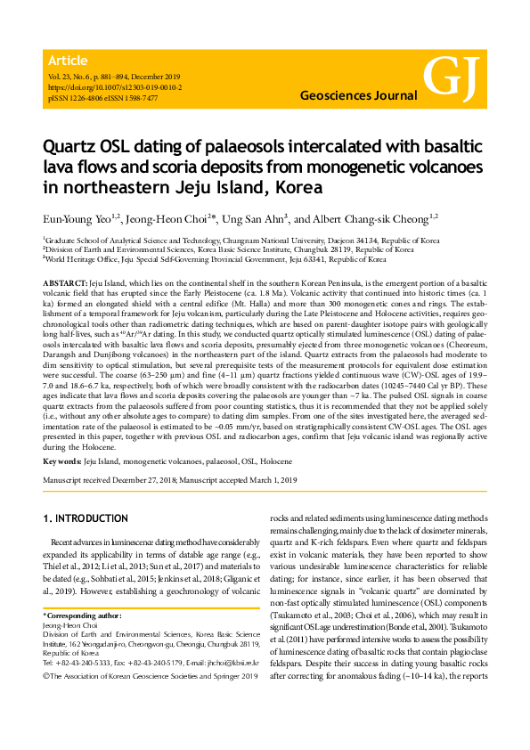 (PDF) Quartz OSL dating of palaeosols intercalated with basaltic lava ...