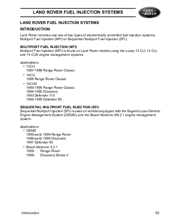 (PDF) LAND ROVER FUEL INJECTION SYSTEMS