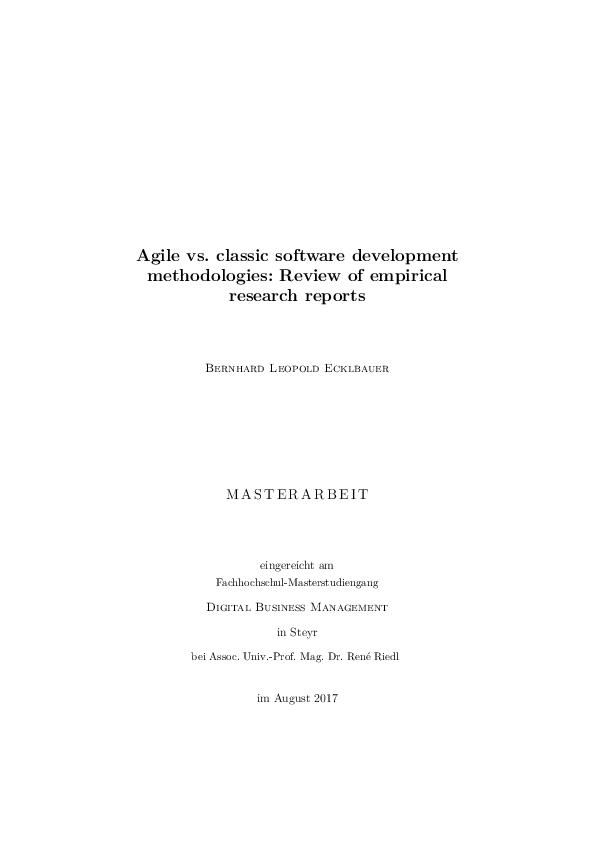 (PDF) Agile vs. classic software development methodologies: Review of empirical research reports